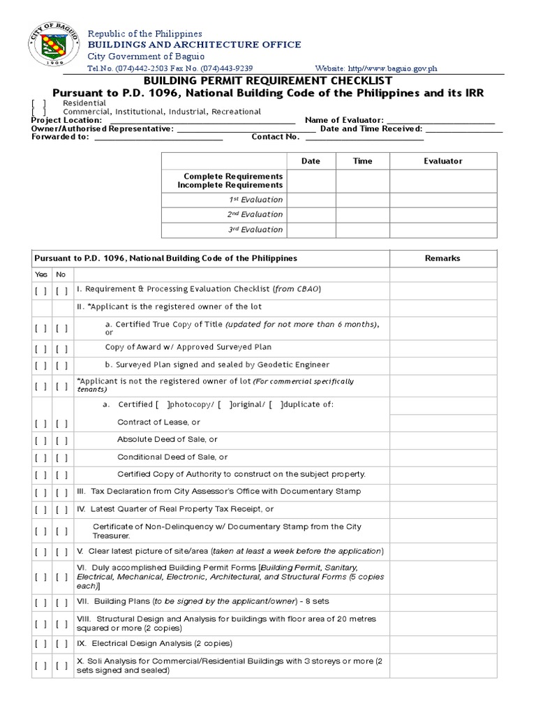 Baguio Building Permit Requirements Checklist | PDF | Real Property ...