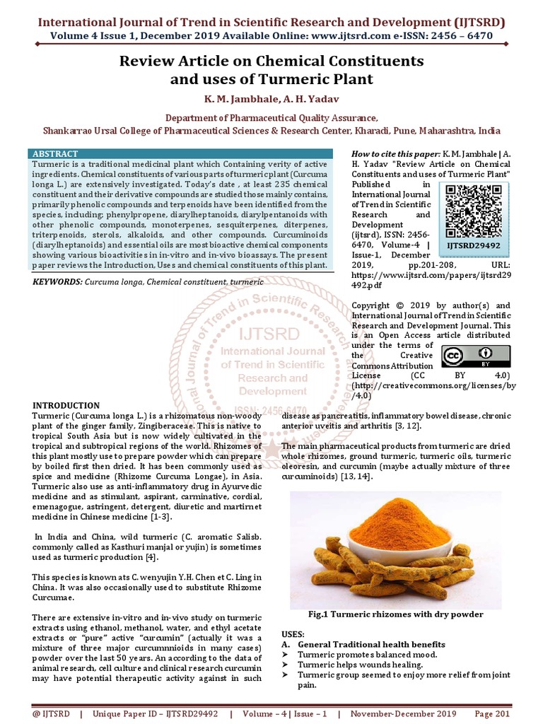 Review Article On Chemical Constituents and Uses of Turmeric Plant ...