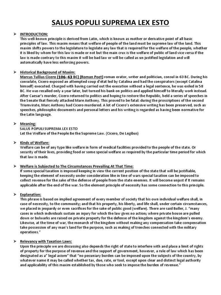 Salus Populi Suprema Lex Esto | PDF | Cicero | Taxes