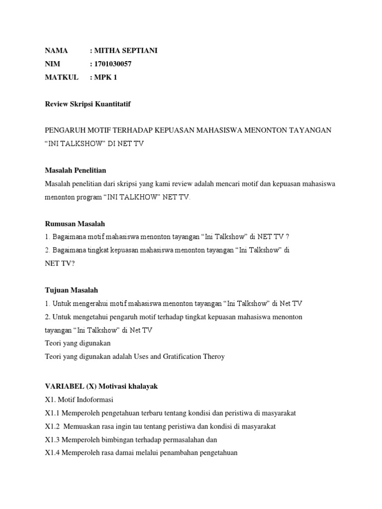 Review Skripsi Kuantitatif | PDF