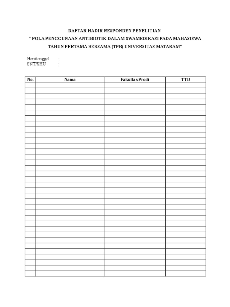 Daftar Hadir Responden Penelitian | PDF | Pengembangan Diri