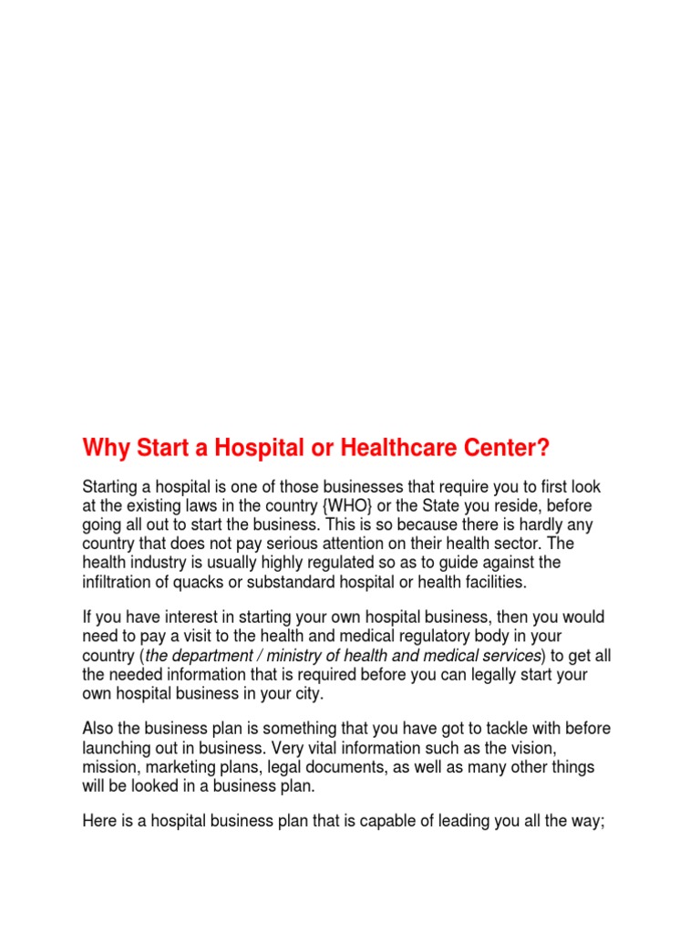 Hospital Business Plan | PDF | Health Professional | Health Care