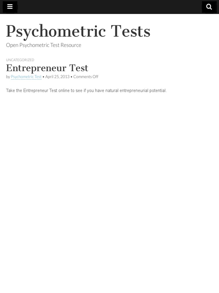 Entrepreneur Test - Psychometric Tests | PDF | Psychometrics ...
