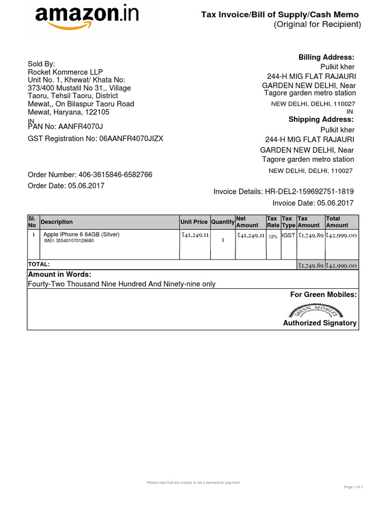 Iphone 6 Silver Invoice | PDF | Invoice | Market (Economics)