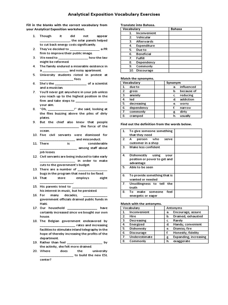 Analytical Exposition Vocabulary Exercises | PDF | Business