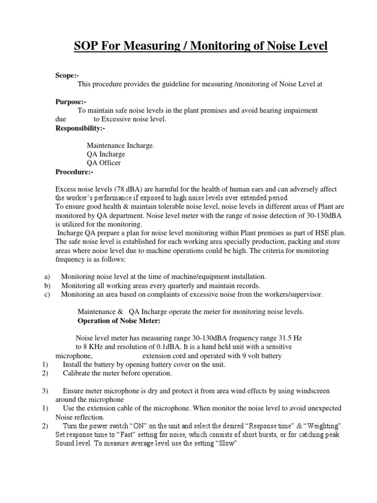 Monitoring Workplace Noise: A Standard Operating Procedure for Measuring and Maintaining Safe ...