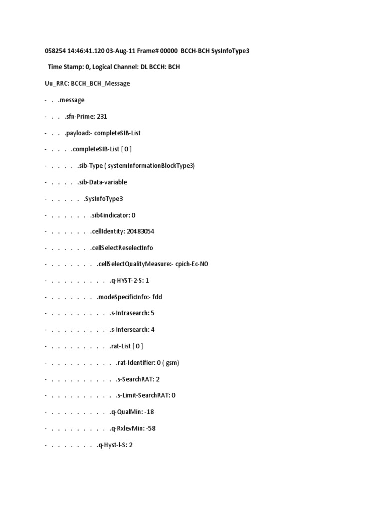 BCCH BCH Sys Info Type 3 | PDF