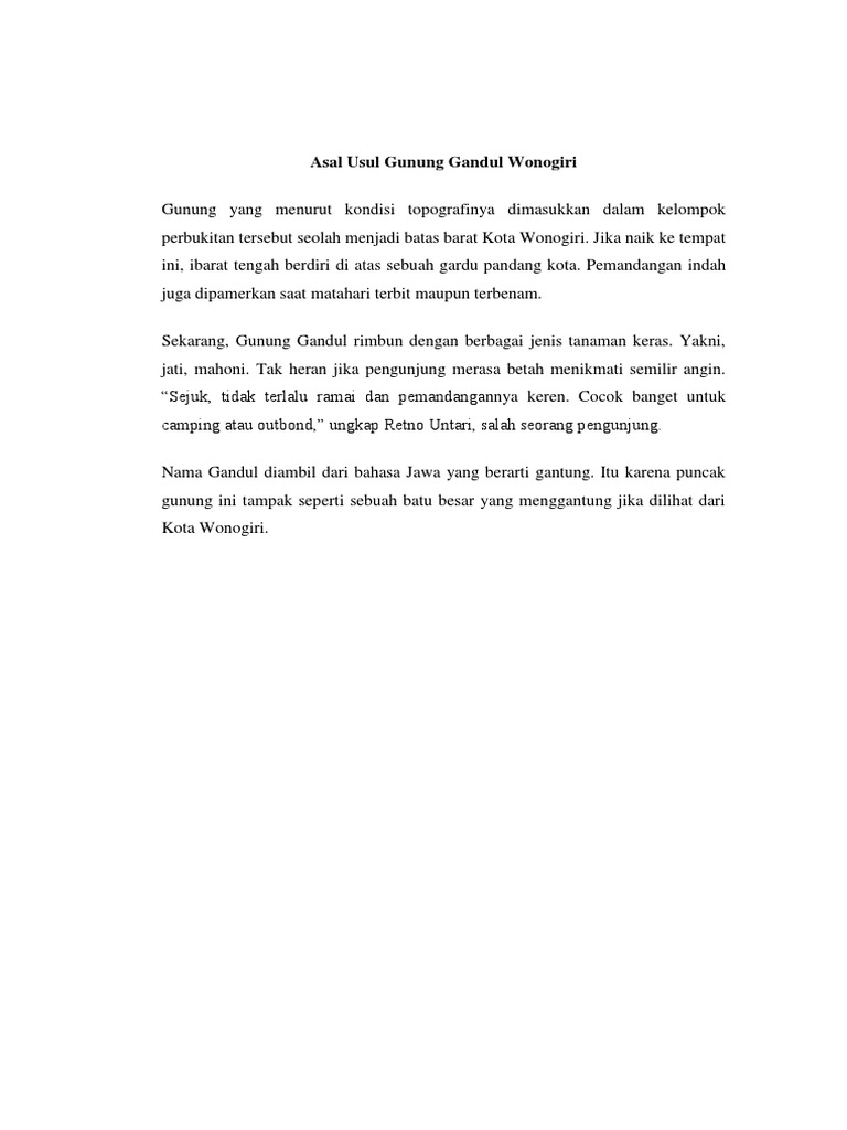 Asal Usul Gunung Gandul Wonogiri | PDF