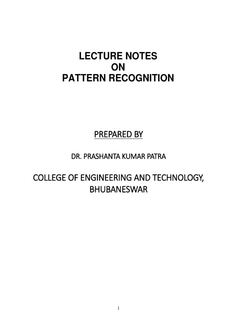 273 - Pattern Recognition PDF | PDF | Pattern Recognition | Statistical Classification
