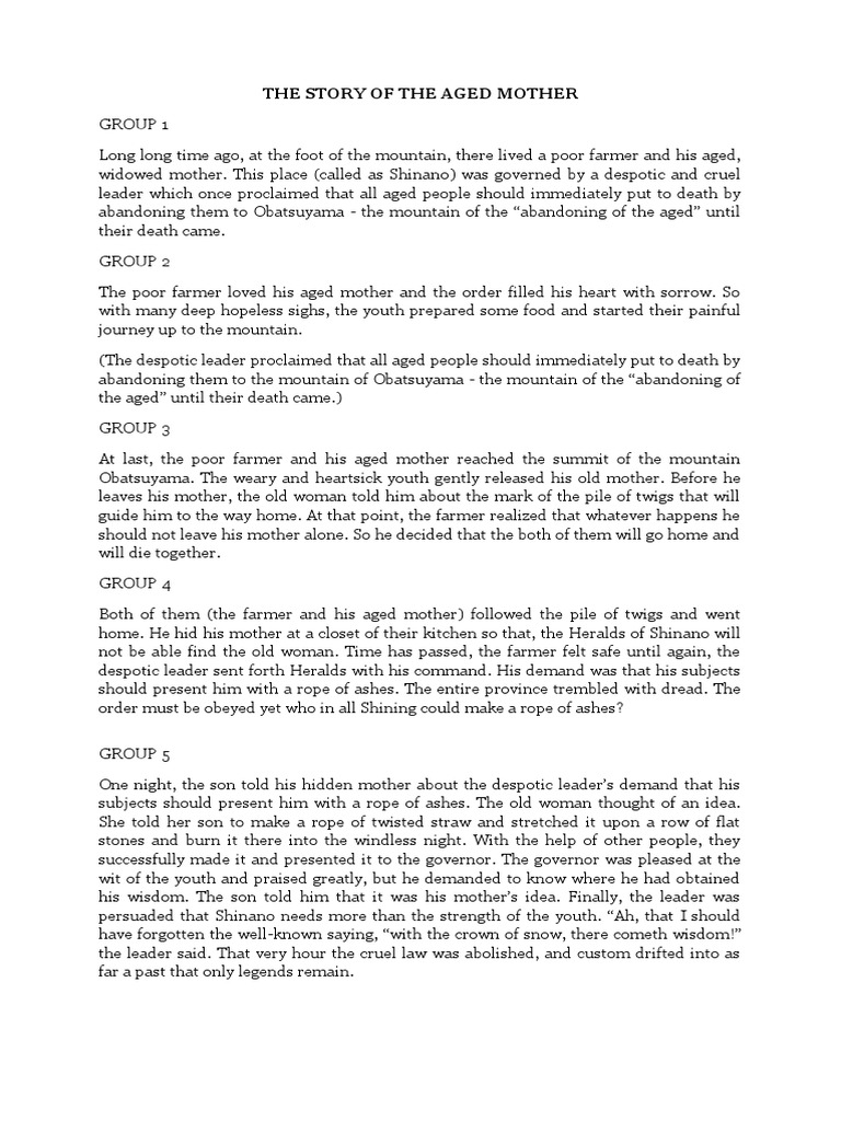 aged mother plot structure