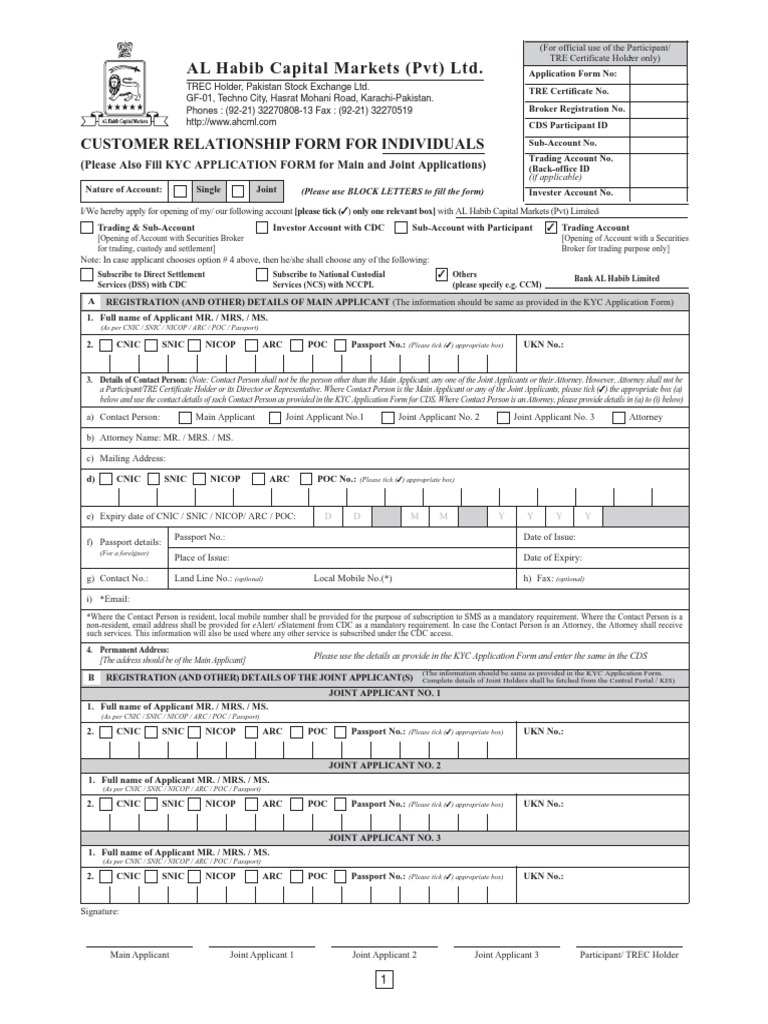 Broker Account Opening Form Individual | PDF | Securities (Finance ...