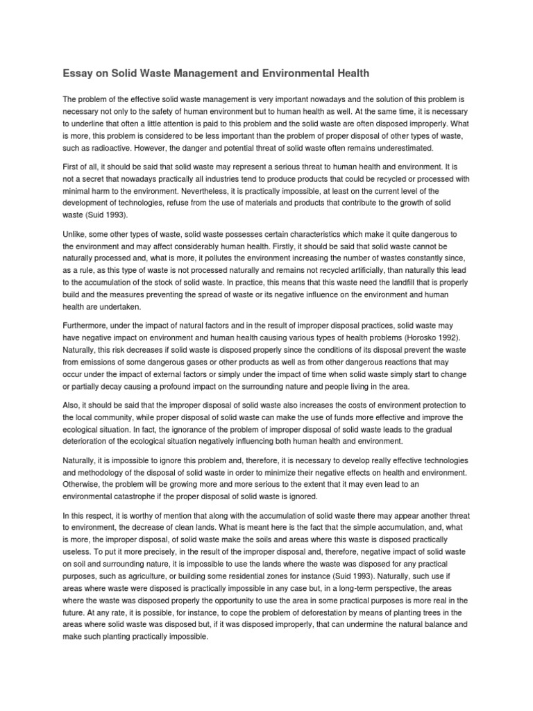 Essay On Solid Waste Management and Environmental Health | PDF ...