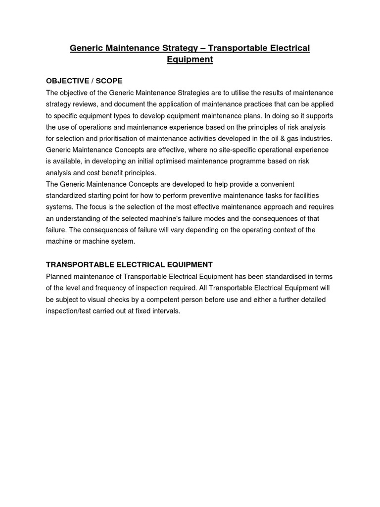 Generic Maintenance Strategy | PDF