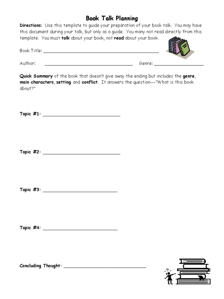 Book Talk Template & Directions | PDF | Books | Communication