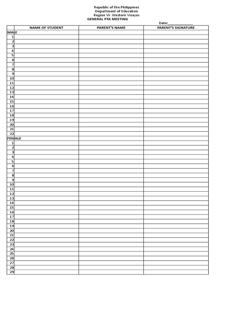 PTA Meeting Attendance Sheet | PDF