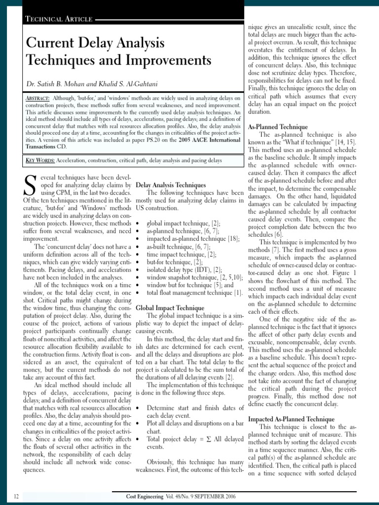 Delay Analysis Techniques in Construction | PDF | Teaching Mathematics ...