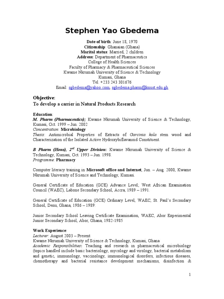 Gbedema CV 2010 | PDF | Ghana | Microbiology