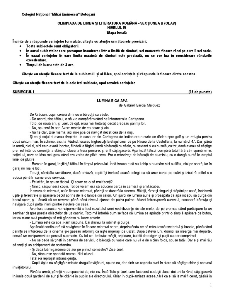 OLAV Locala 2019 Nivelul IV | PDF