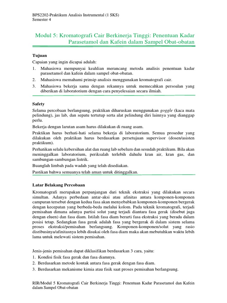 1 Modul HPLC - Penentuan Kadar PCT Dan Kafein Dalam Sampel Obat-Obatan | PDF