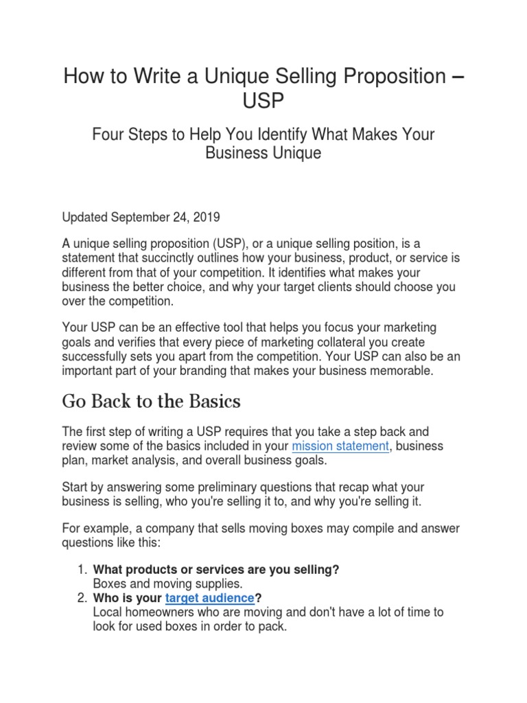 How To Write A Unique Selling Proposition | PDF | Target Audience ...