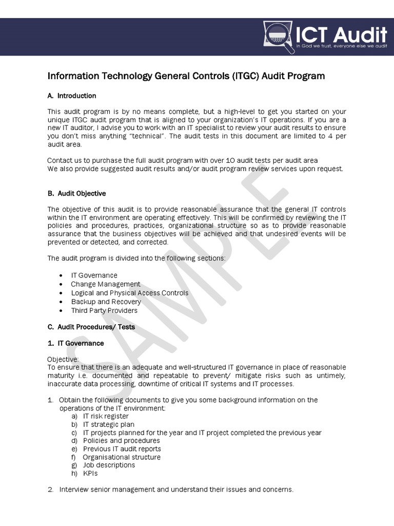 ITGC Audit Program Sample PDF | PDF | Disaster Recovery | Backup