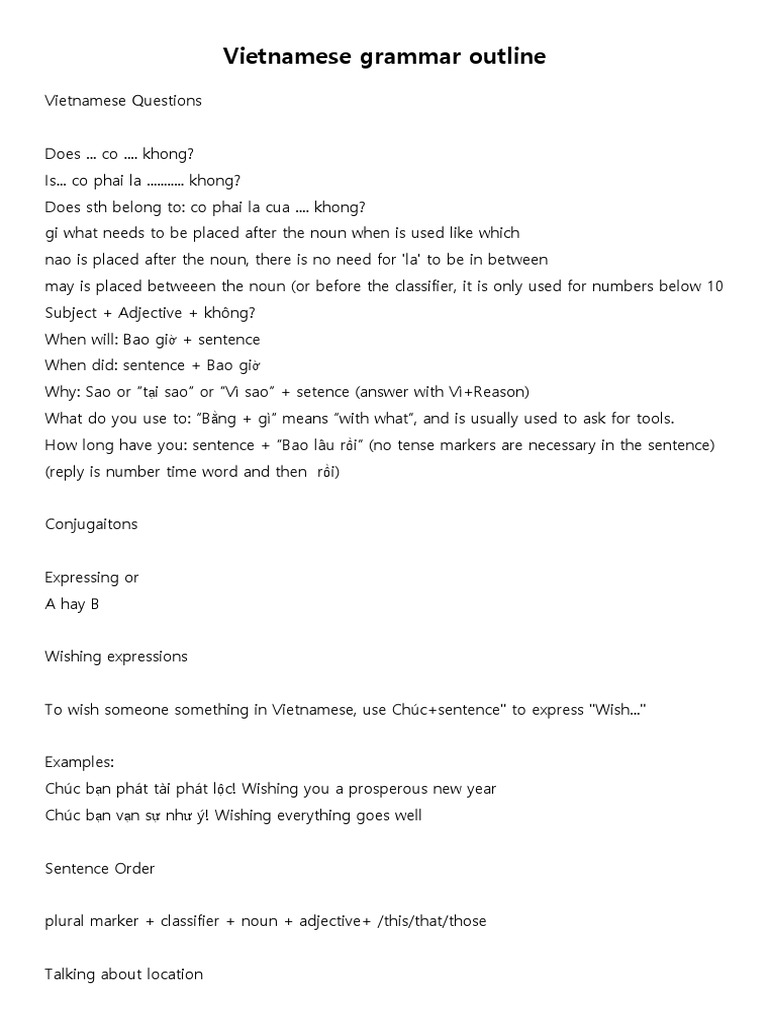 Vietnamese Grammar | PDF | Verb | Noun