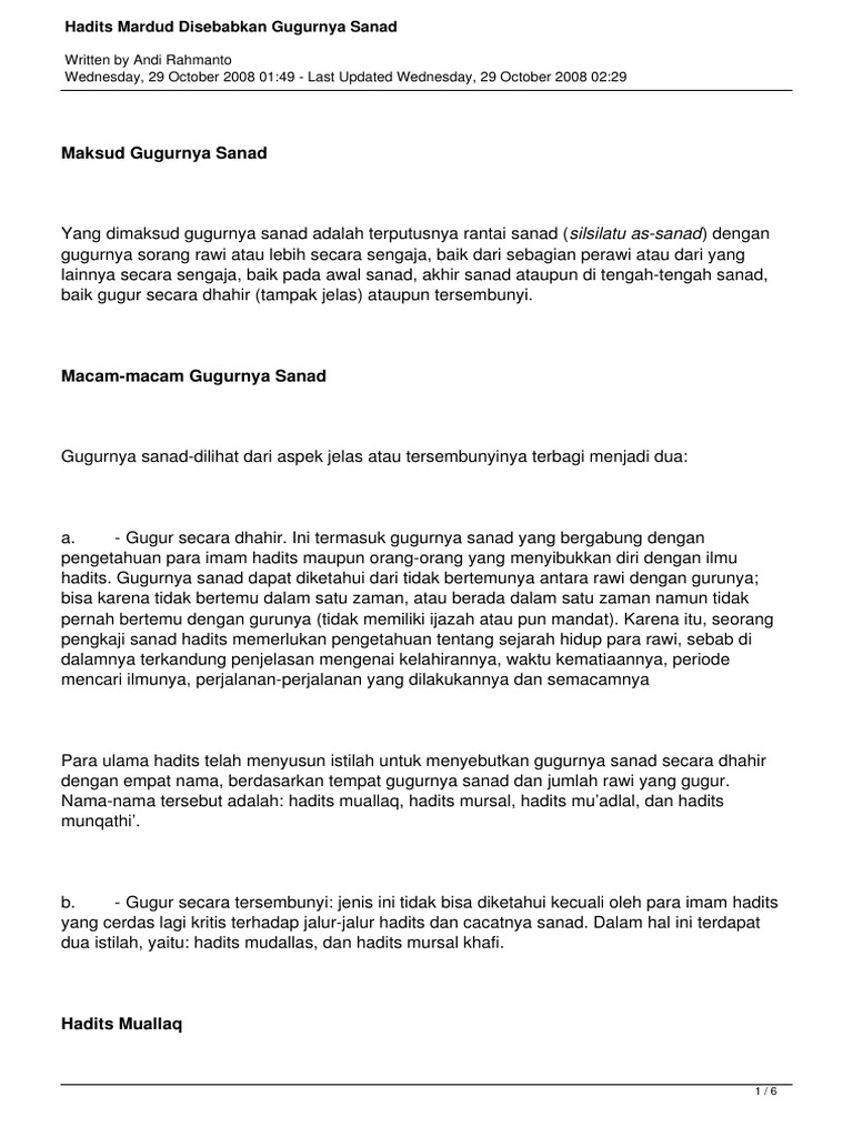 Hadits Mardud dan Gugurnya Sanad | PDF