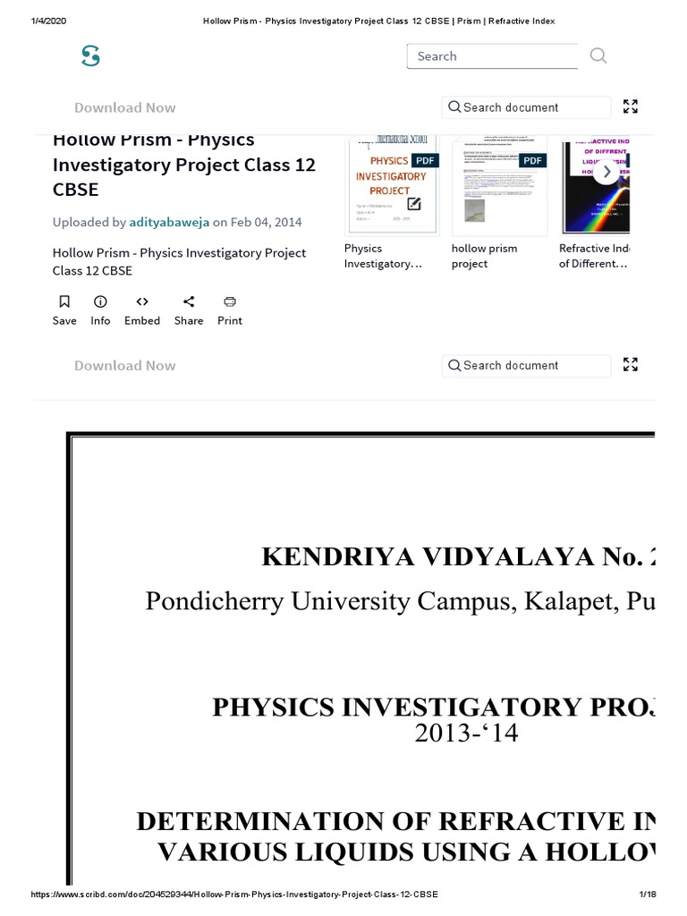 Hollow Prism - Physics Investigatory Project Class 12 CBSE - Prism ...