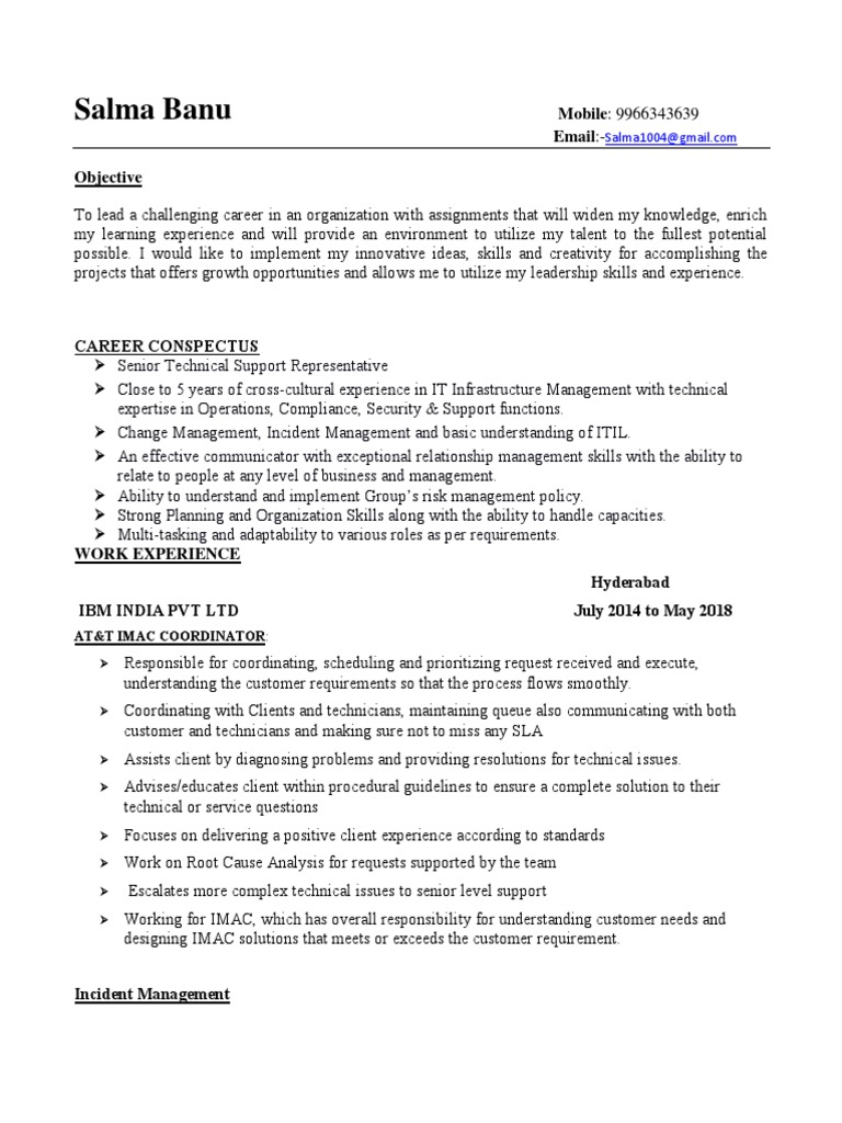 Salma Banu Resume | PDF | Itil | Information Technology
