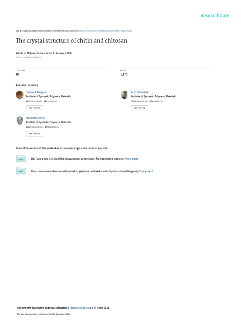 The Crystal Structure of Chitin and Chitosan PDF | PDF | X Ray ...