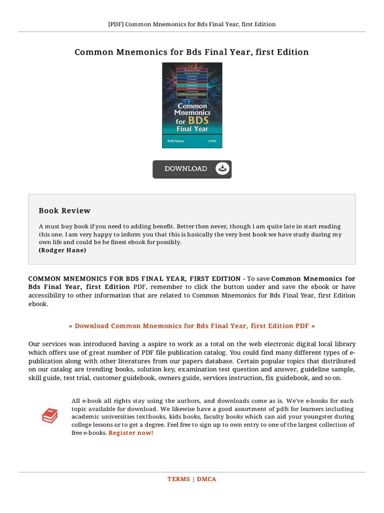 Common Mnemonics For Bds Final Year First Editio Pdf E Books