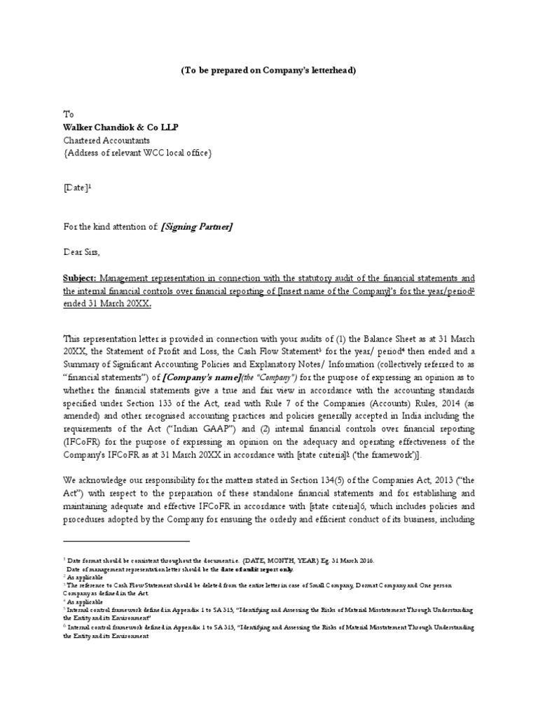 Management Representation Letter (Standalone Financial Statements ...