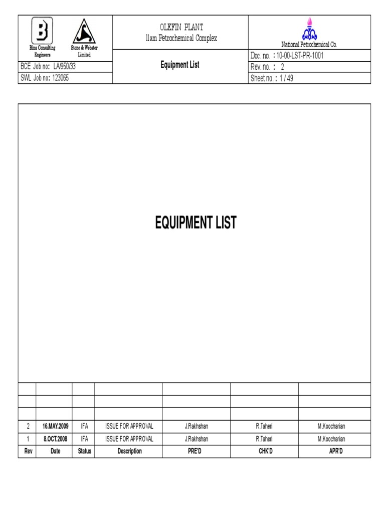 Equipment List PDF | PDF | Hydrogen | Petrochemical