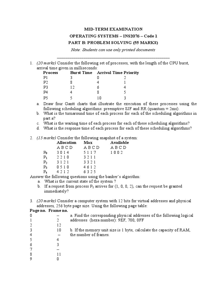 Mid Term Exam 1 | PDF | Scheduling (Computing) | Office Equipment