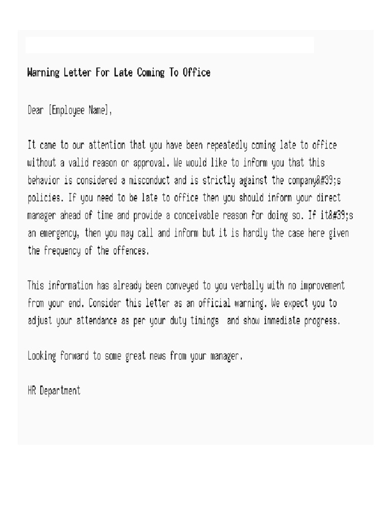 Warning Letter For Late Coming | PDF