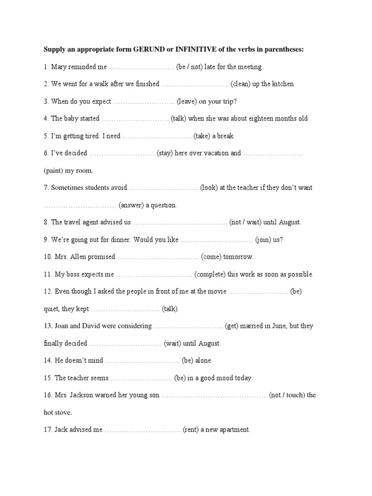 Gerund Infinitive Worksheet | PDF | Language Arts & Discipline