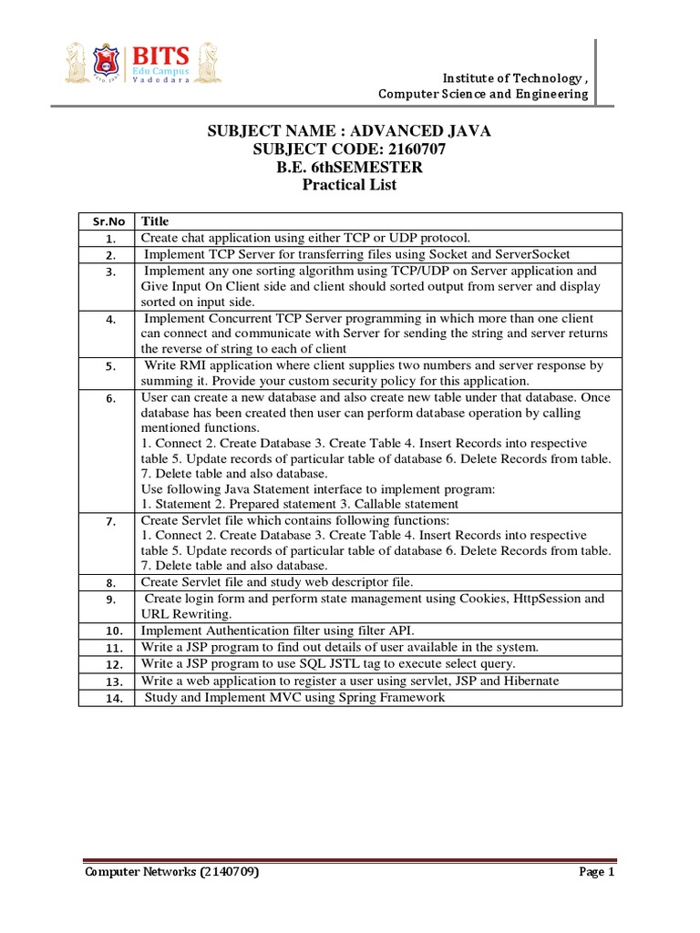 Advanced Java Practical Exercises Guide | PDF | Java Servlet | Databases