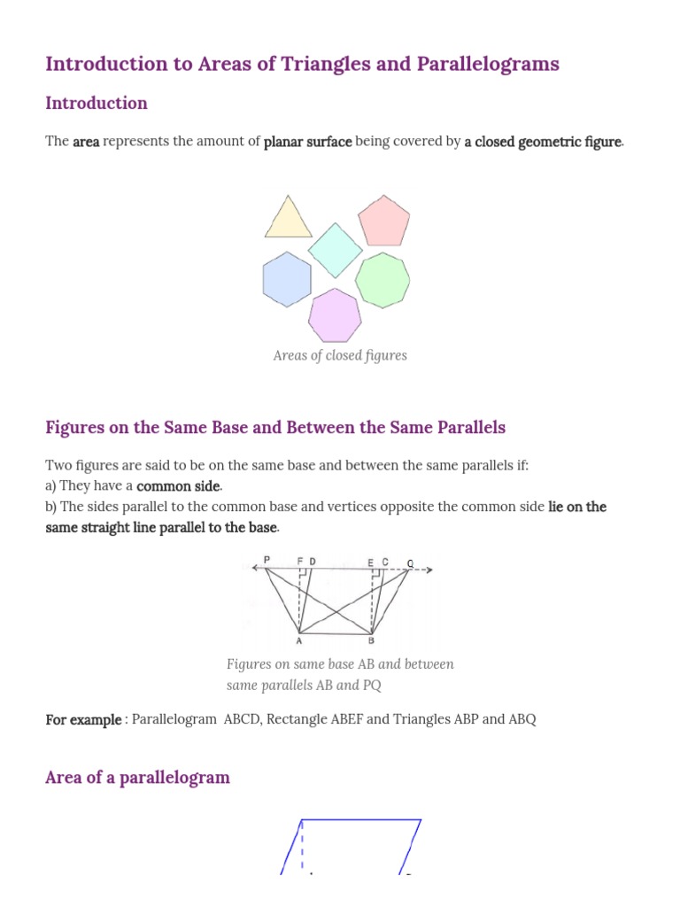 Triangle and Parallelogram Area Guide | PDF | Triangle | Area