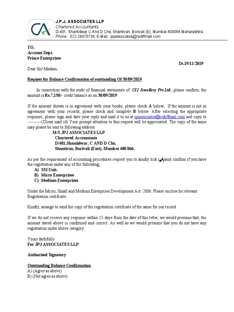 Balance Confirmation Letter | PDF