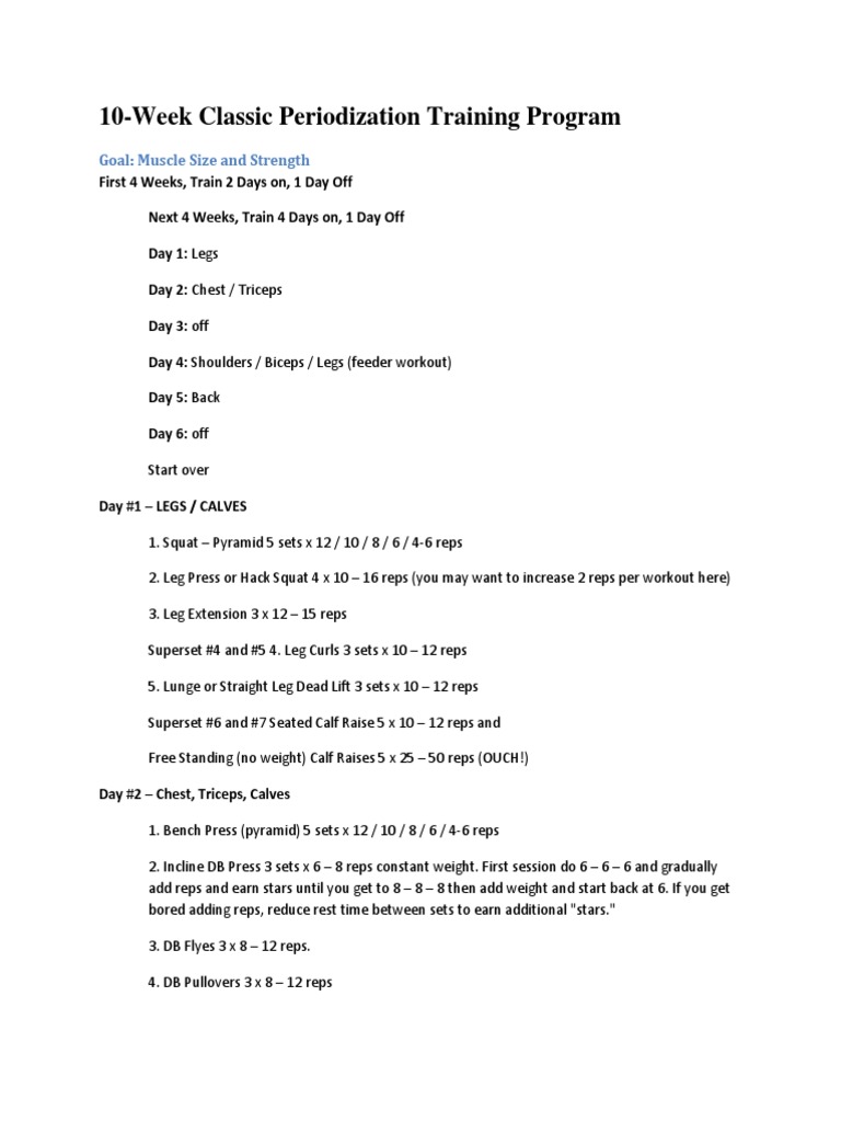 10-Week Classic Periodization Training Program PDF | PDF | Weight ...