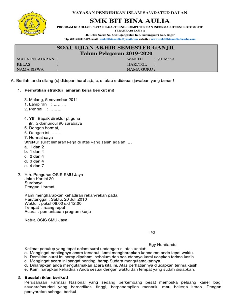 Soal Uas Kelas Xi | PDF