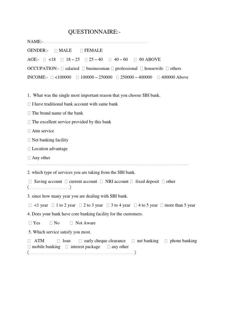 QUESTIONNAIRE | Download Free PDF | Cheque | Banks