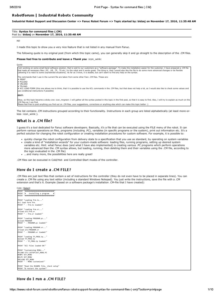 Syntax For Fanuc Command Files (.CM) | PDF | Computer Program | Programming