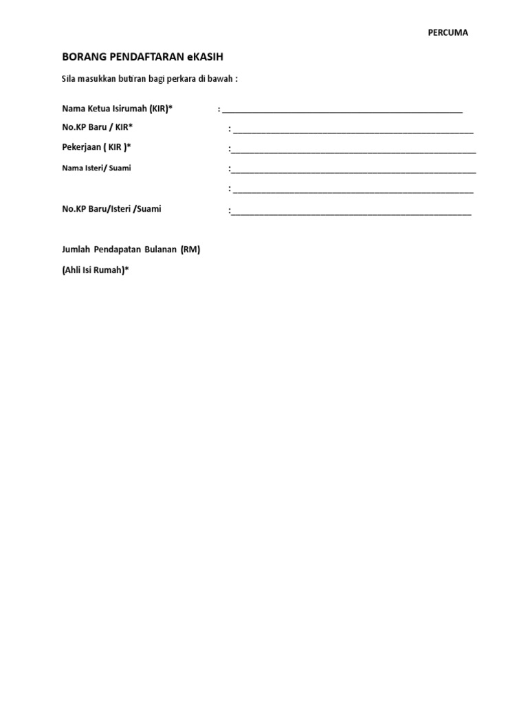 BORANG PENDAFTARAN eKASIH Baru | PDF