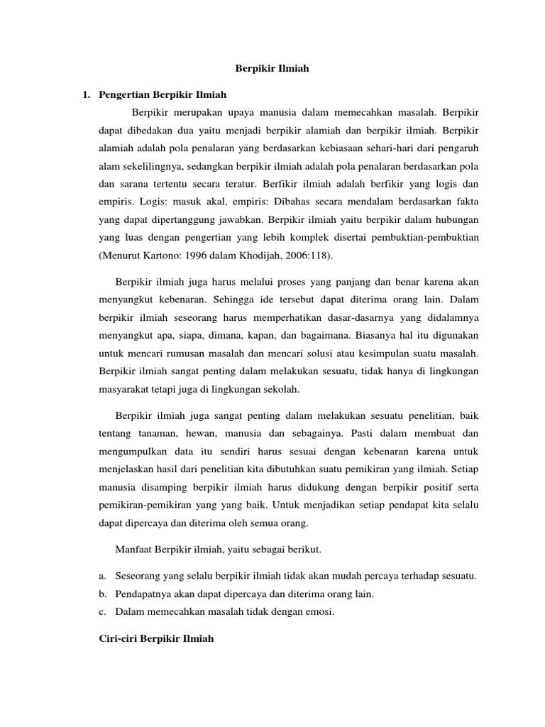 Pengertian Berpikir Ilmiah Pdf