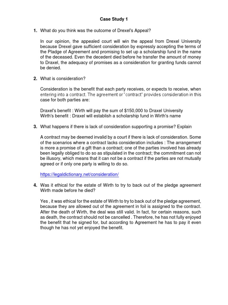 Case Study - Tutorial | PDF | Consideration | Consent