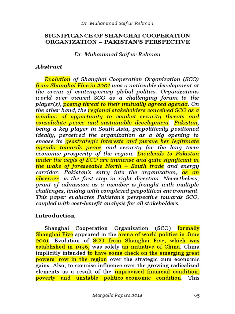 04 Significance of SCO | PDF | Pakistan | Global Politics