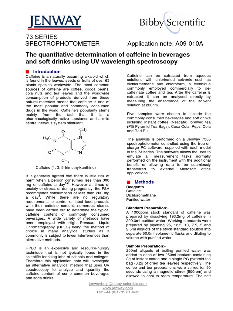 A09 010A Determination of Caffeine in Beverages Using UV Wavelength ...