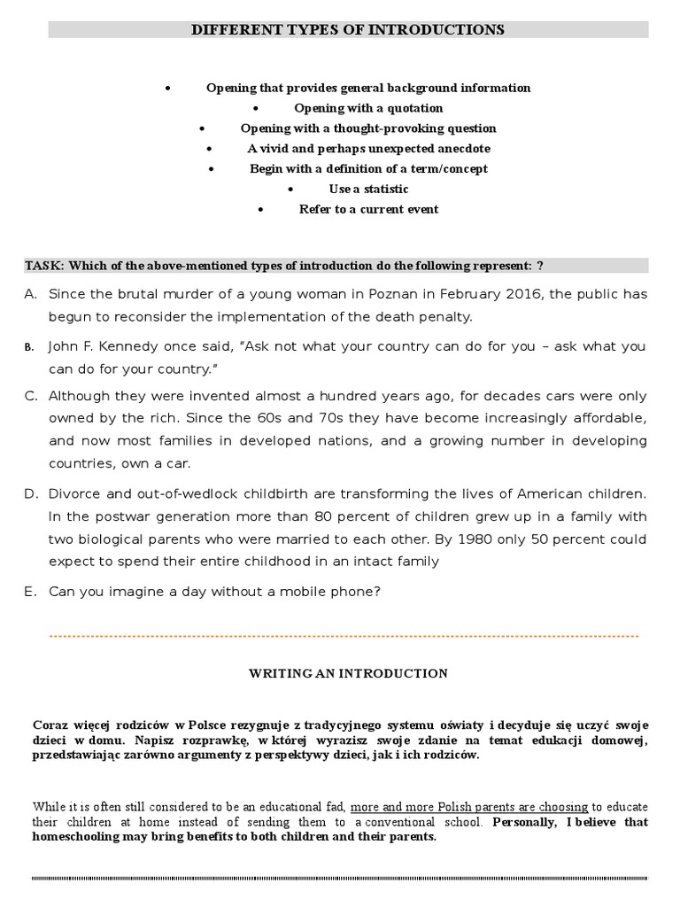 DIFFERENT TYPES OF INTRODUCTIONS - Exercises | PDF | E Books ...