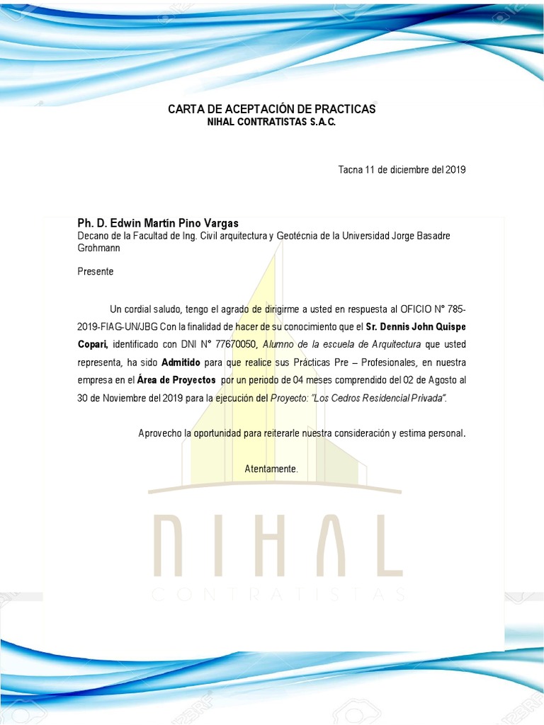Carta de Aceptación de Practicas | PDF Carta de Aceptación de Practicas | PDF